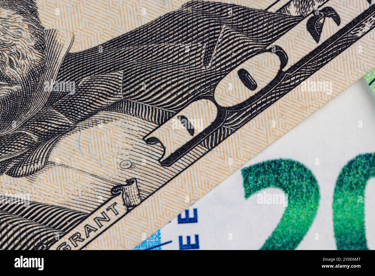 Details of American money close-up, details of an American fifty dollar ...