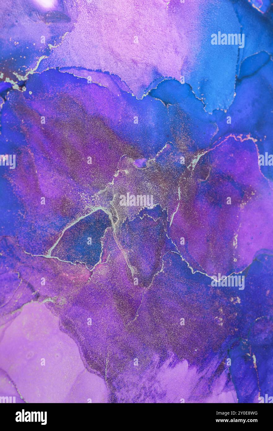 Abstract purple and blue watercolor texture with intricate marbling ...