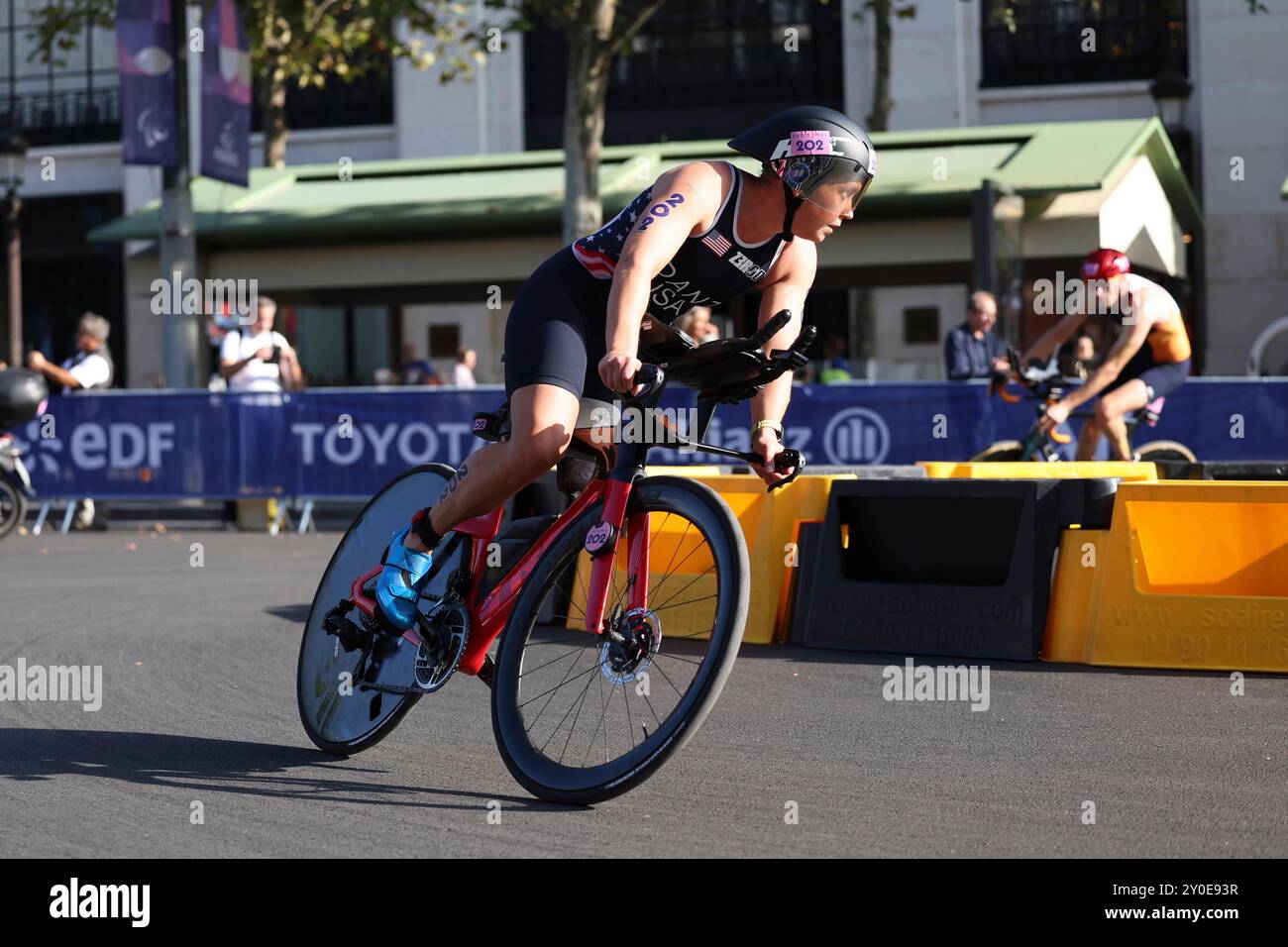 Hailey Danz from the U.S. rides during the women's PTS2 triathlon ...