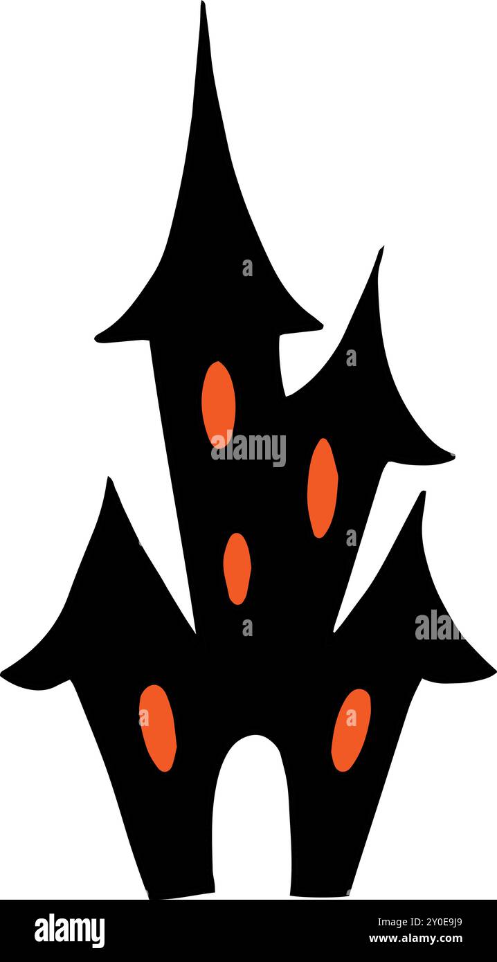 Haunted house silhouette. Black outline drawing for Halloween. Hand ...