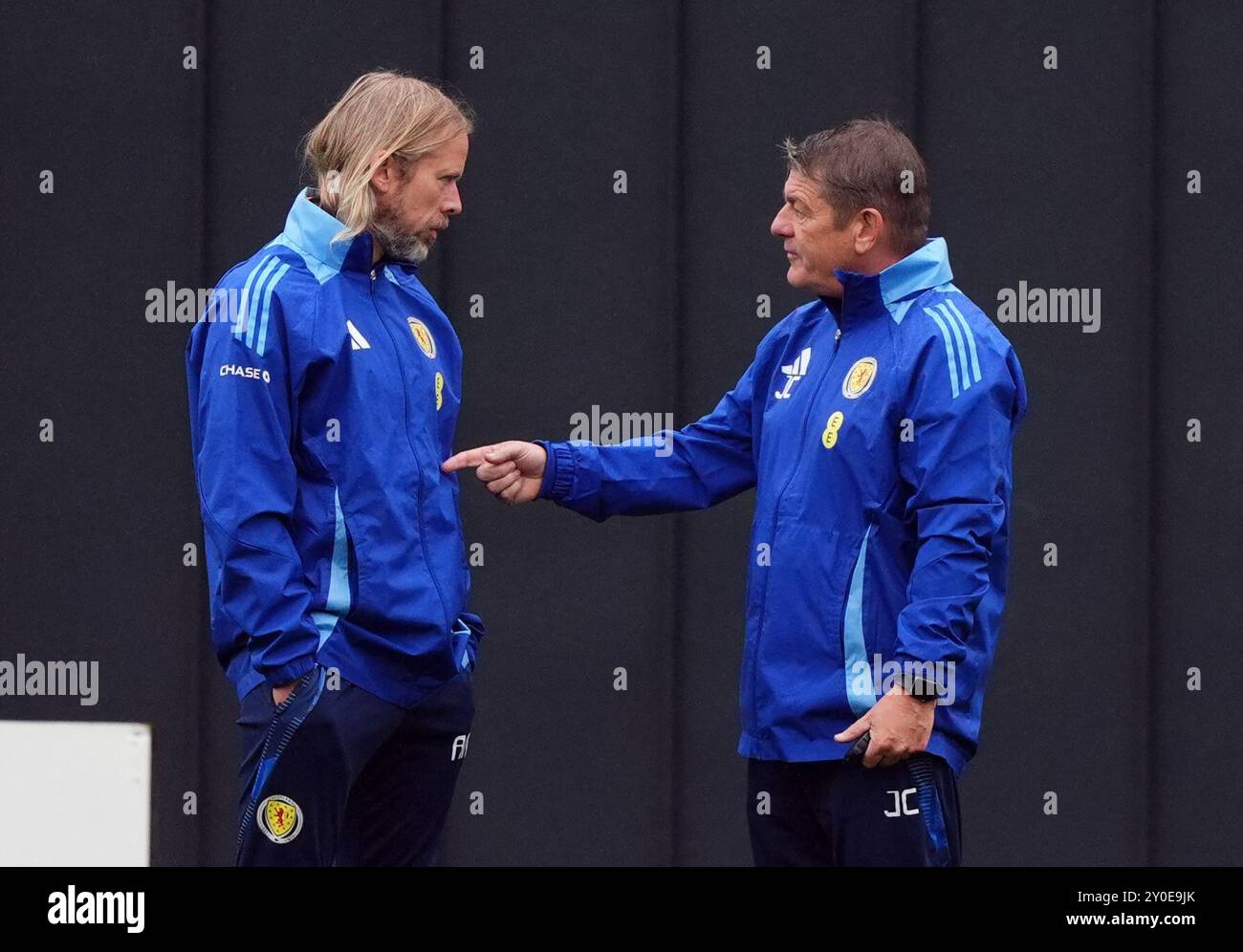 Scotland coaches John Carver (right) and Austin MacPhee during a ...