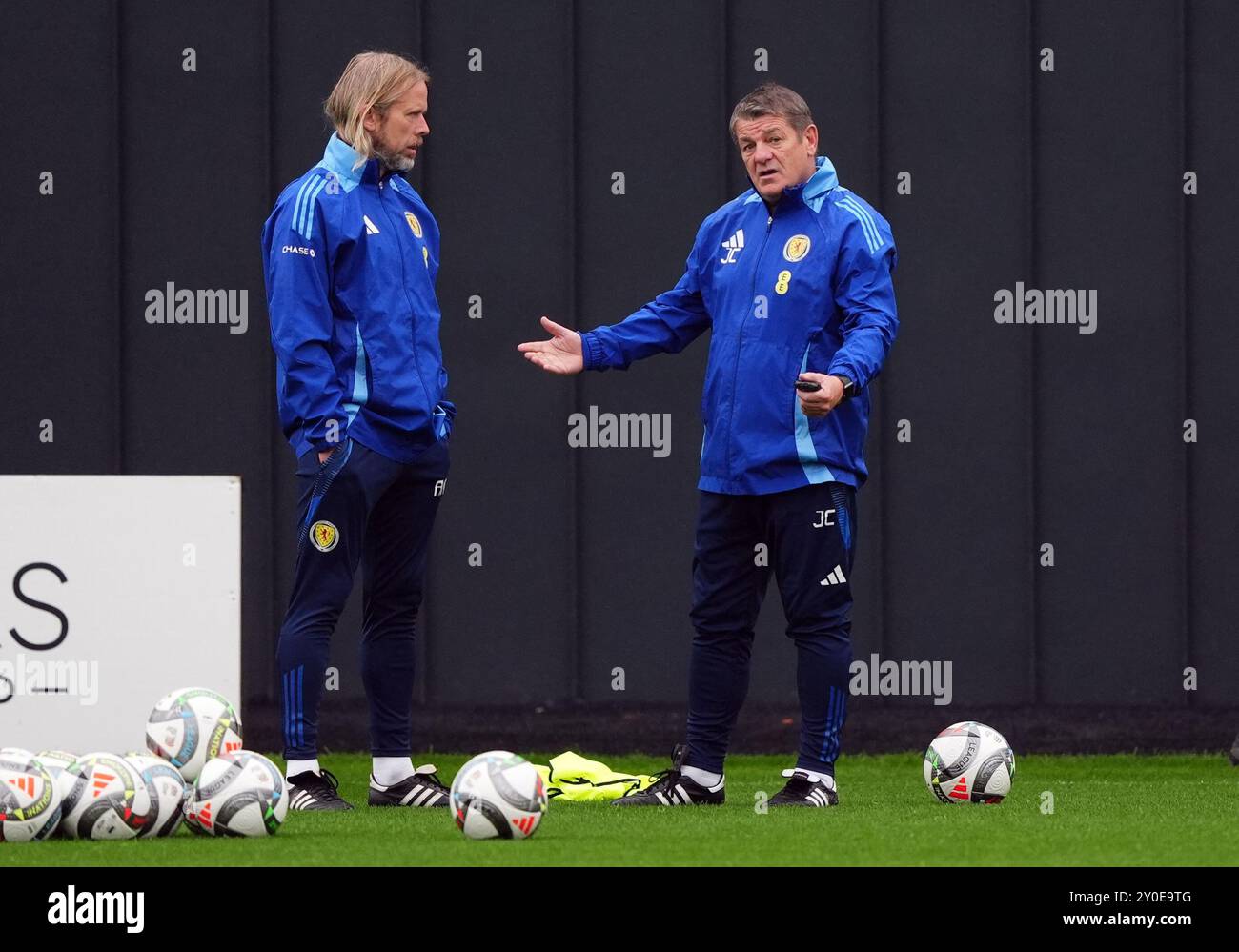 Scotland coaches John Carver (right) and Austin MacPhee during a ...