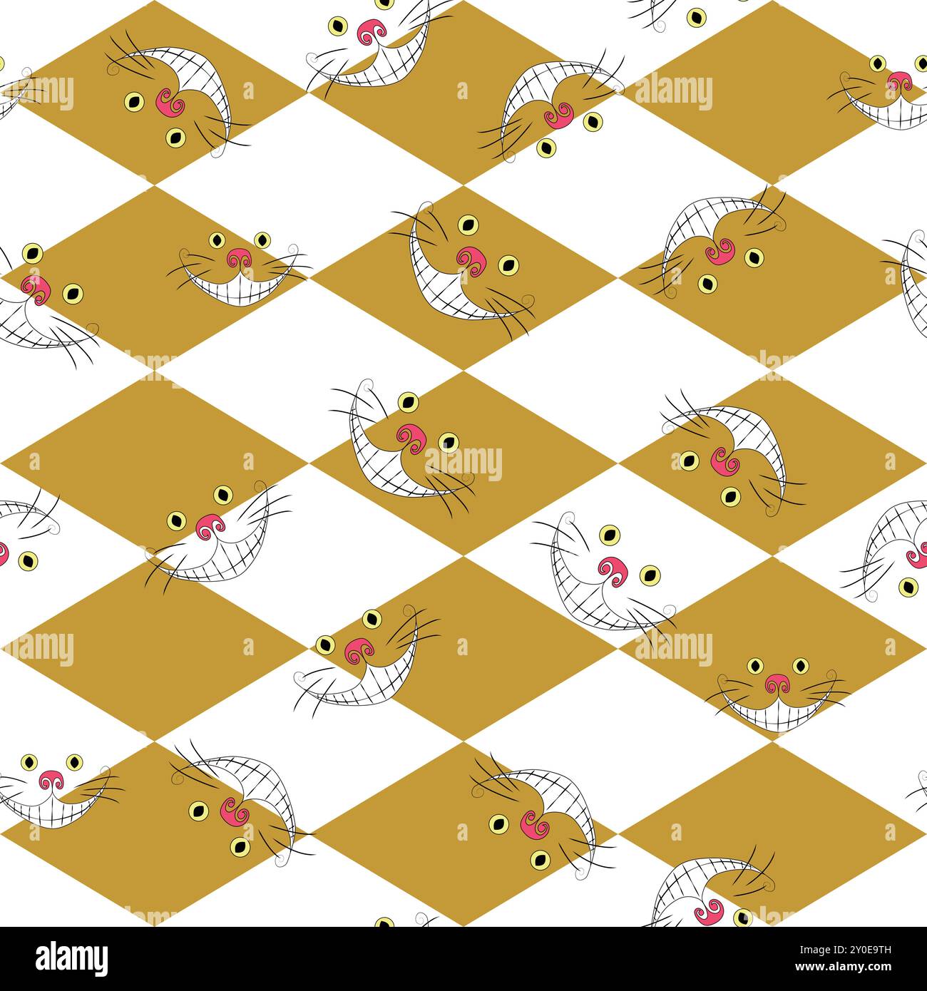 Alice in Wonderland seamless pattern. Cheshire cat smile on a purple ...