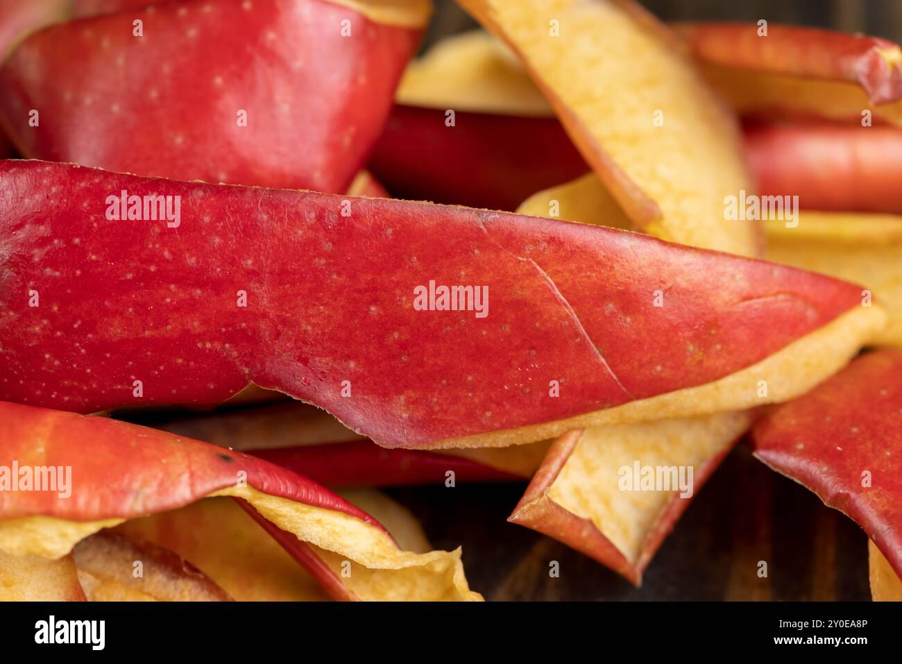 the flaccid peel of a peeled apple on the table, the peel of peeled ...