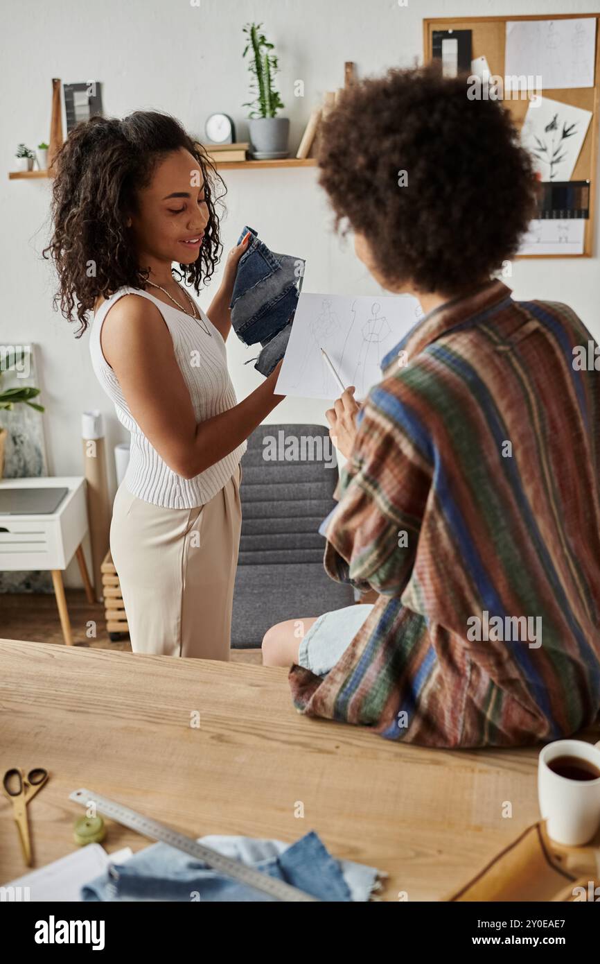 A couple joyfully customizes their clothes while sharing ideas and ...