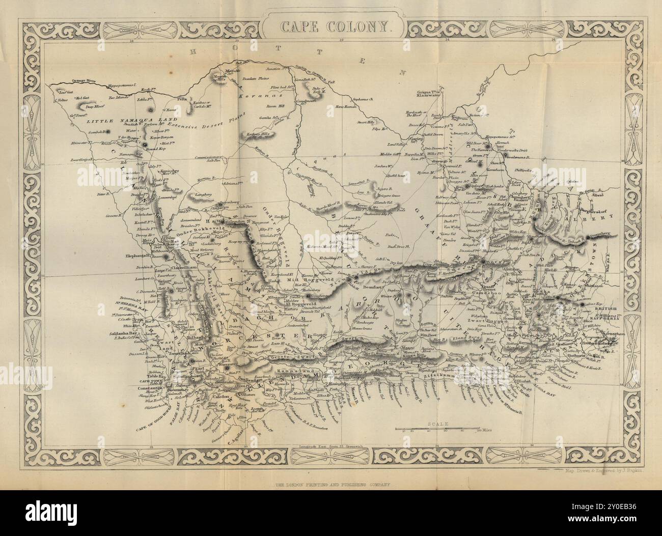 Vintage Historic Map of "Cape Colony:, South Africa, 1860 Stock Photo ...