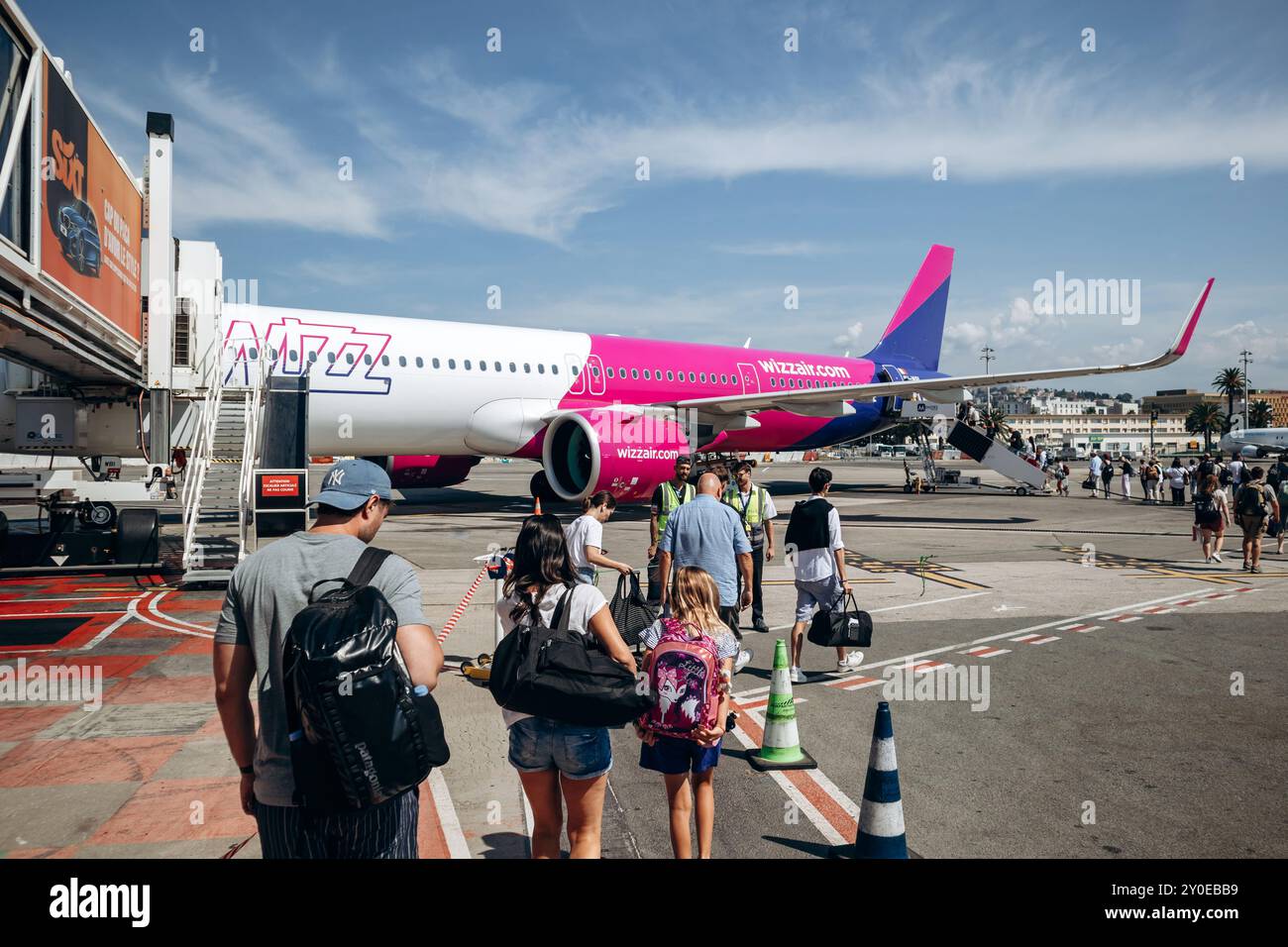 Nice, France - August 5, 2024: Wizz Air aircraft boarding passengers at ...