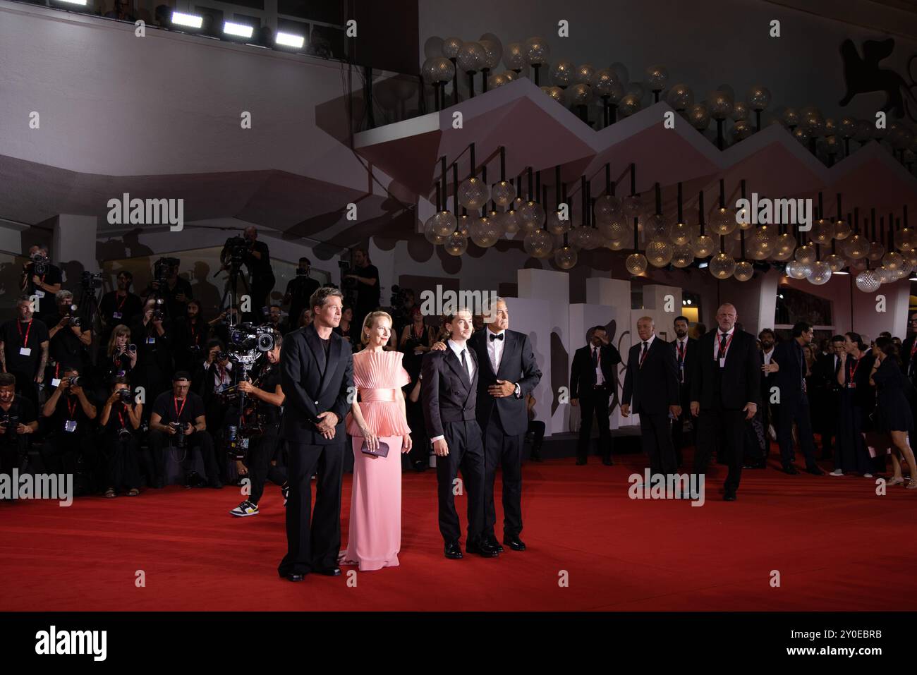 Brad Pitt, Amy Ryan, Austin Abrams and George Clooney attend the "Wolfs ...