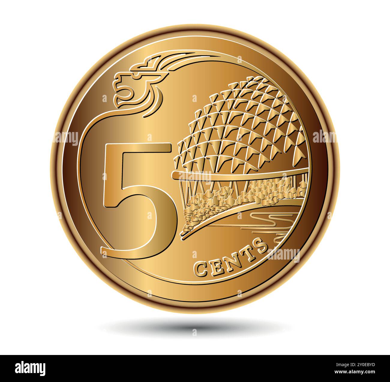 Reverse of 5 cents 2013–2019 years, Singapore. Vector illustration ...