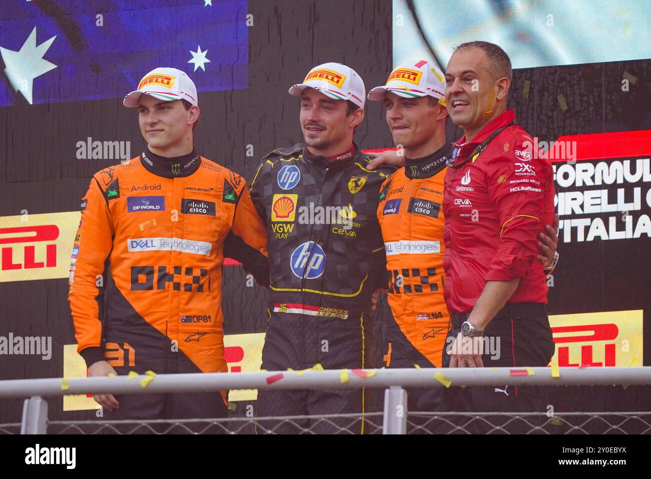 Charles Leclerc, Oscar Piastri and Lando Norris on the podium during ...