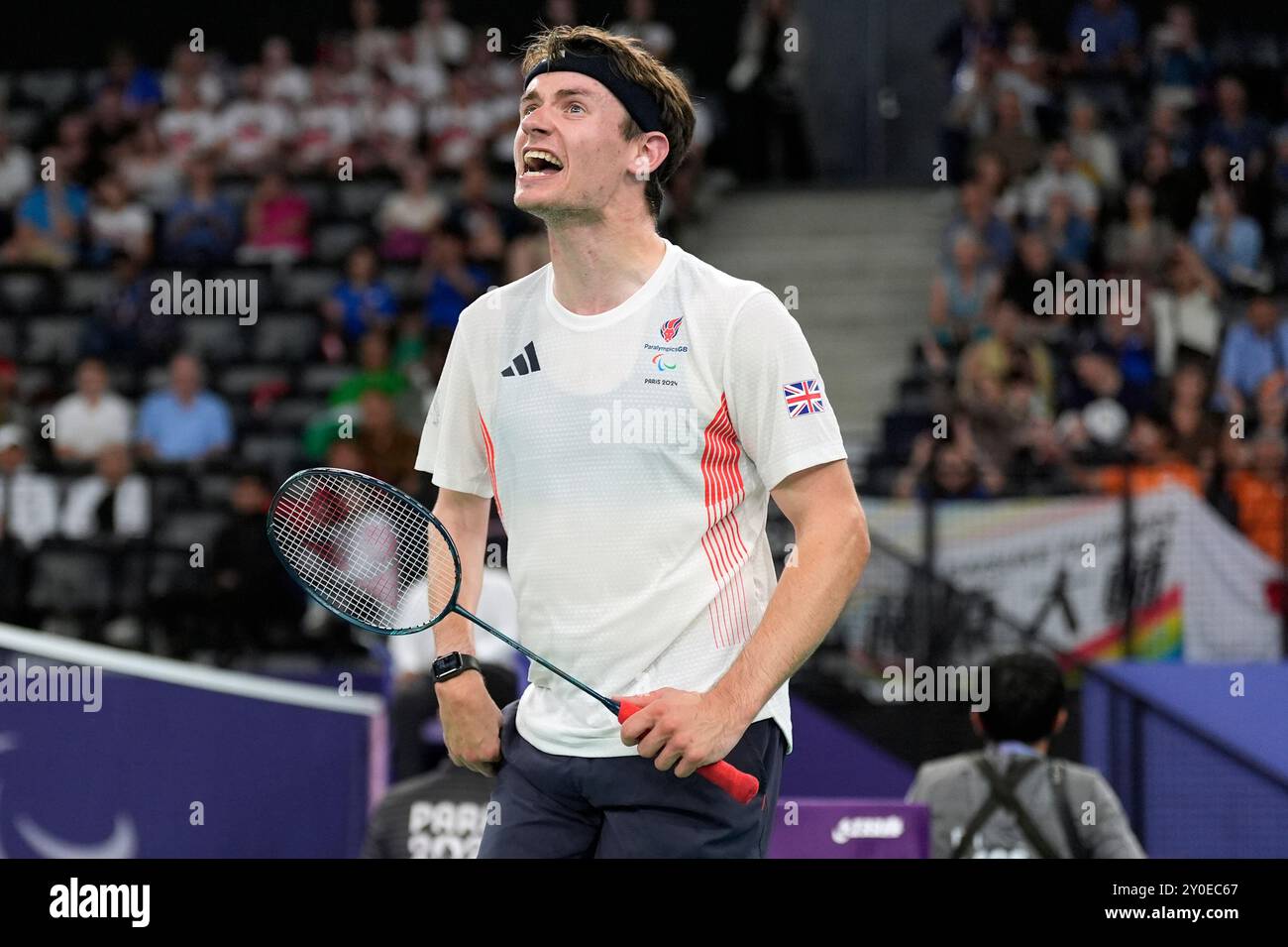 Daniel Bethell gestures during the Badminton Men's gold medal match ...