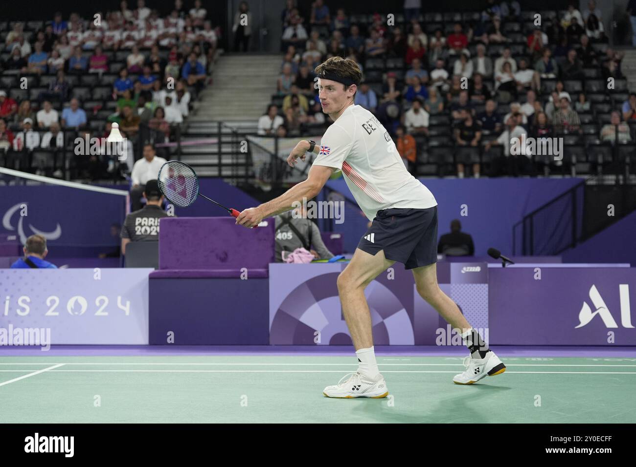 Daniel Bethell in action during the Badminton Men's gold medal match ...