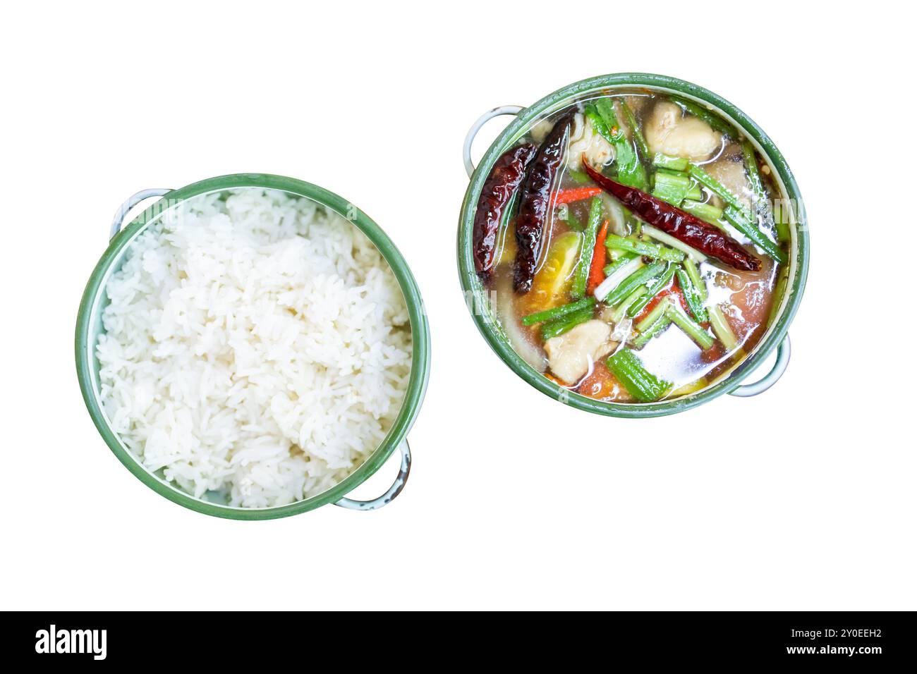 Die cut of Spicy Pork Cartilage Soup and rice on white isolated Stock ...