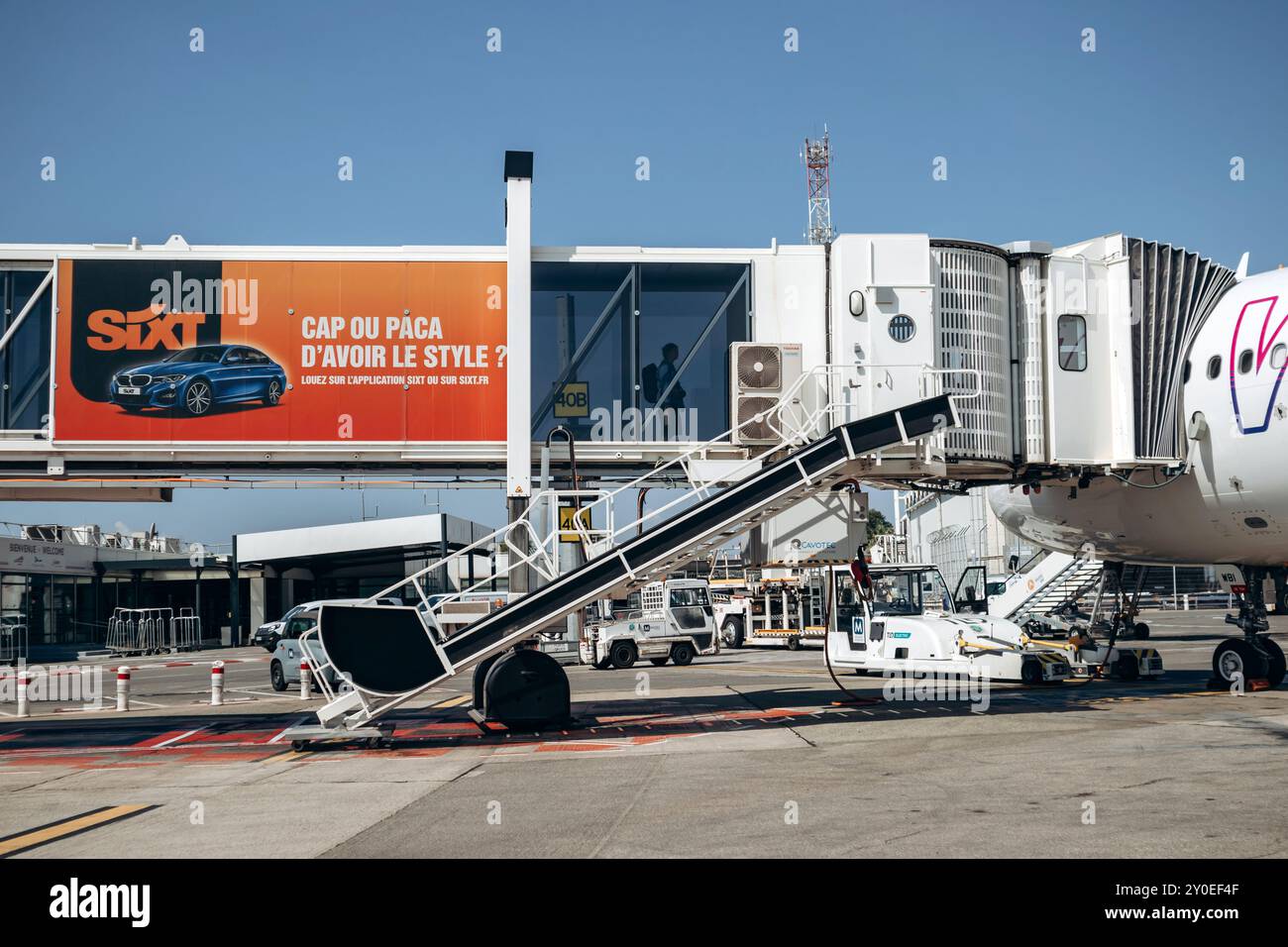 Nice, France - August 5, 2024: Wizz Air aircraft boarding passengers at ...