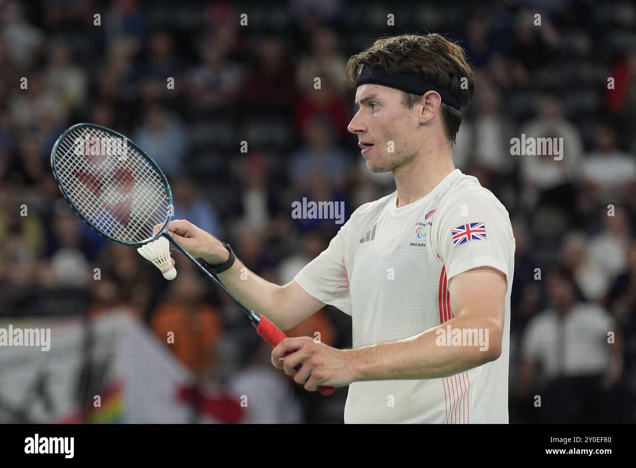 Daniel Bethell in action during the Badminton Men's SL3 gold medal ...