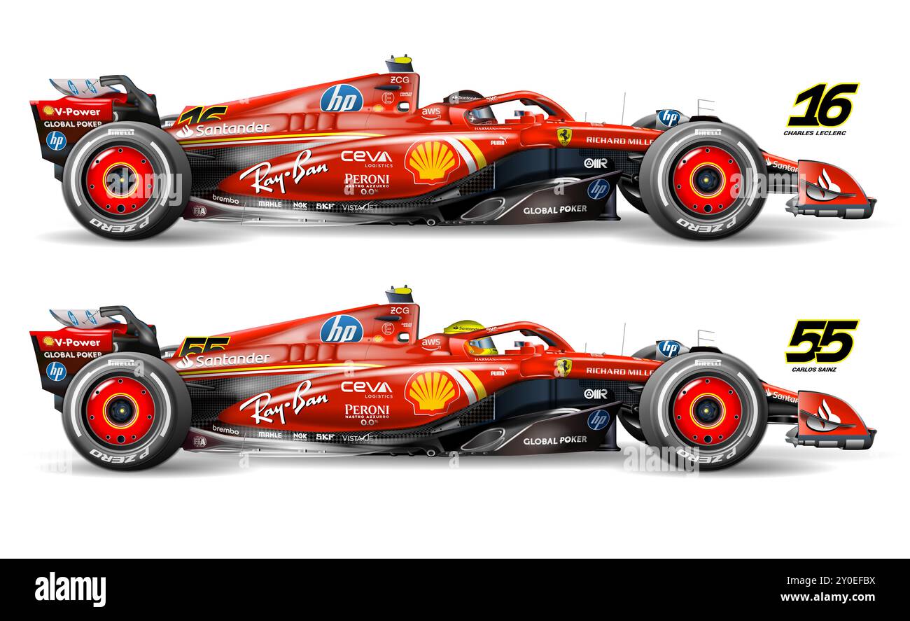 Monza, Italy, september 1 2024, Ferrari SF-24 formula 1, winner Charles Leclerc number 16 and ...