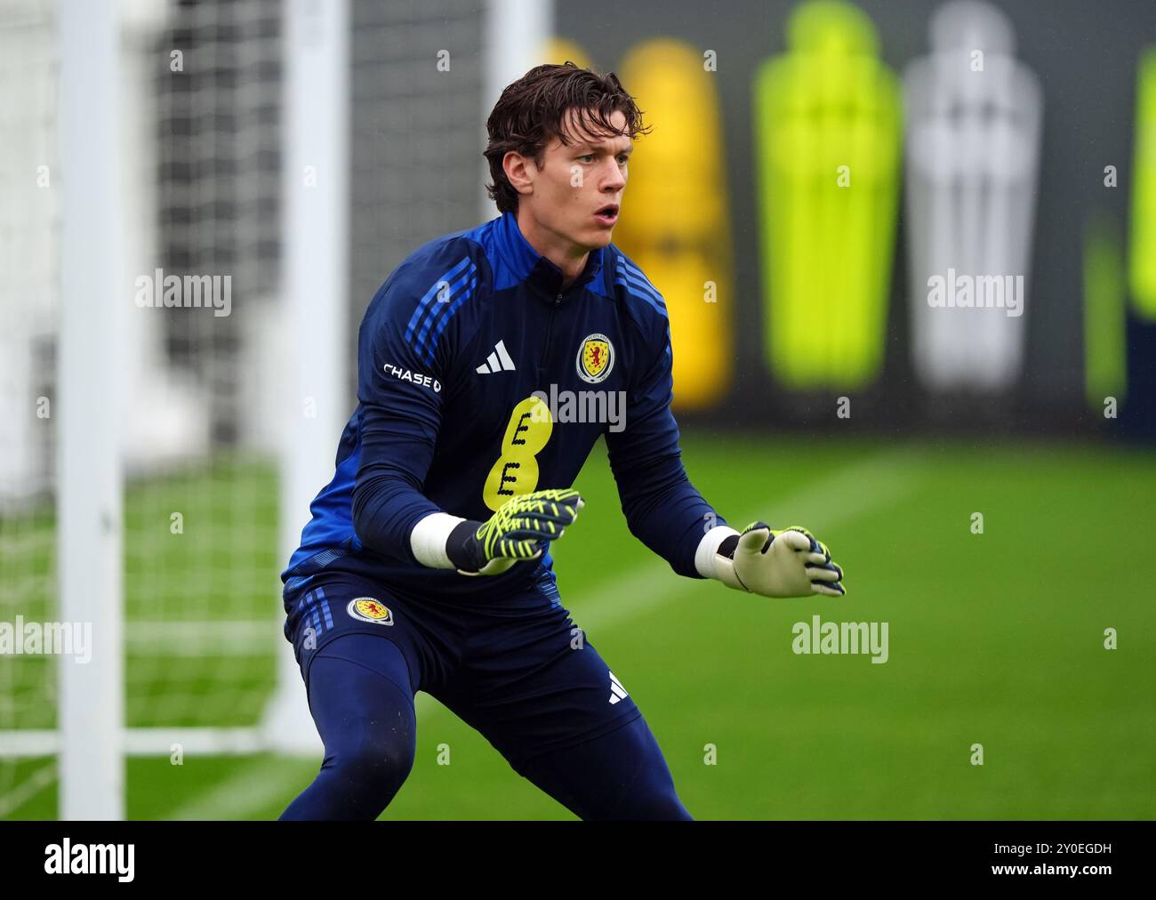 Scotland goalkeeper Jon McCracken during a training session at Lesser ...