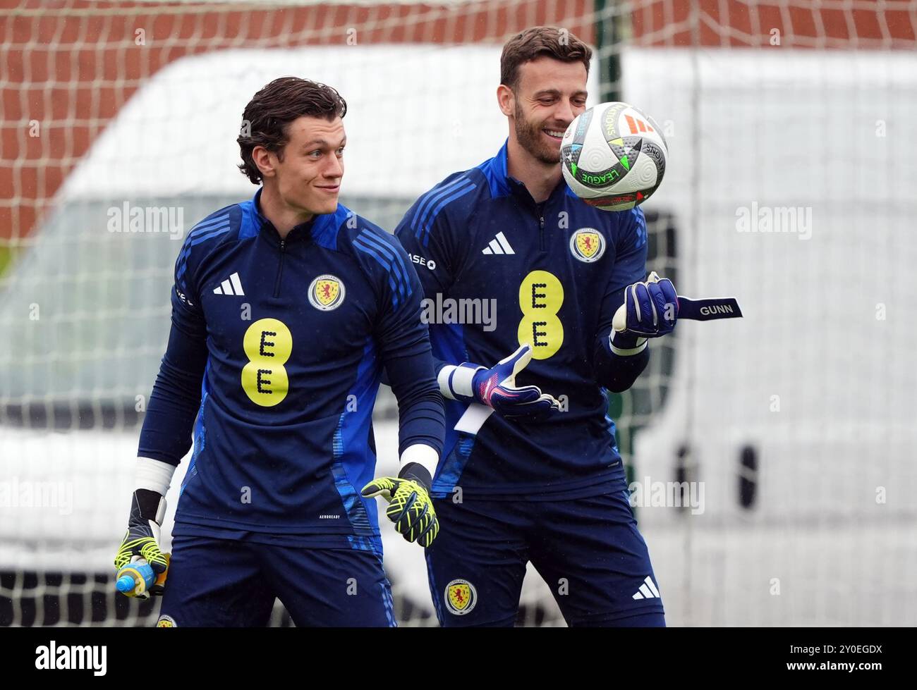 Scotland goalkeepers Jon McCracken and Angus Gunn during a training ...