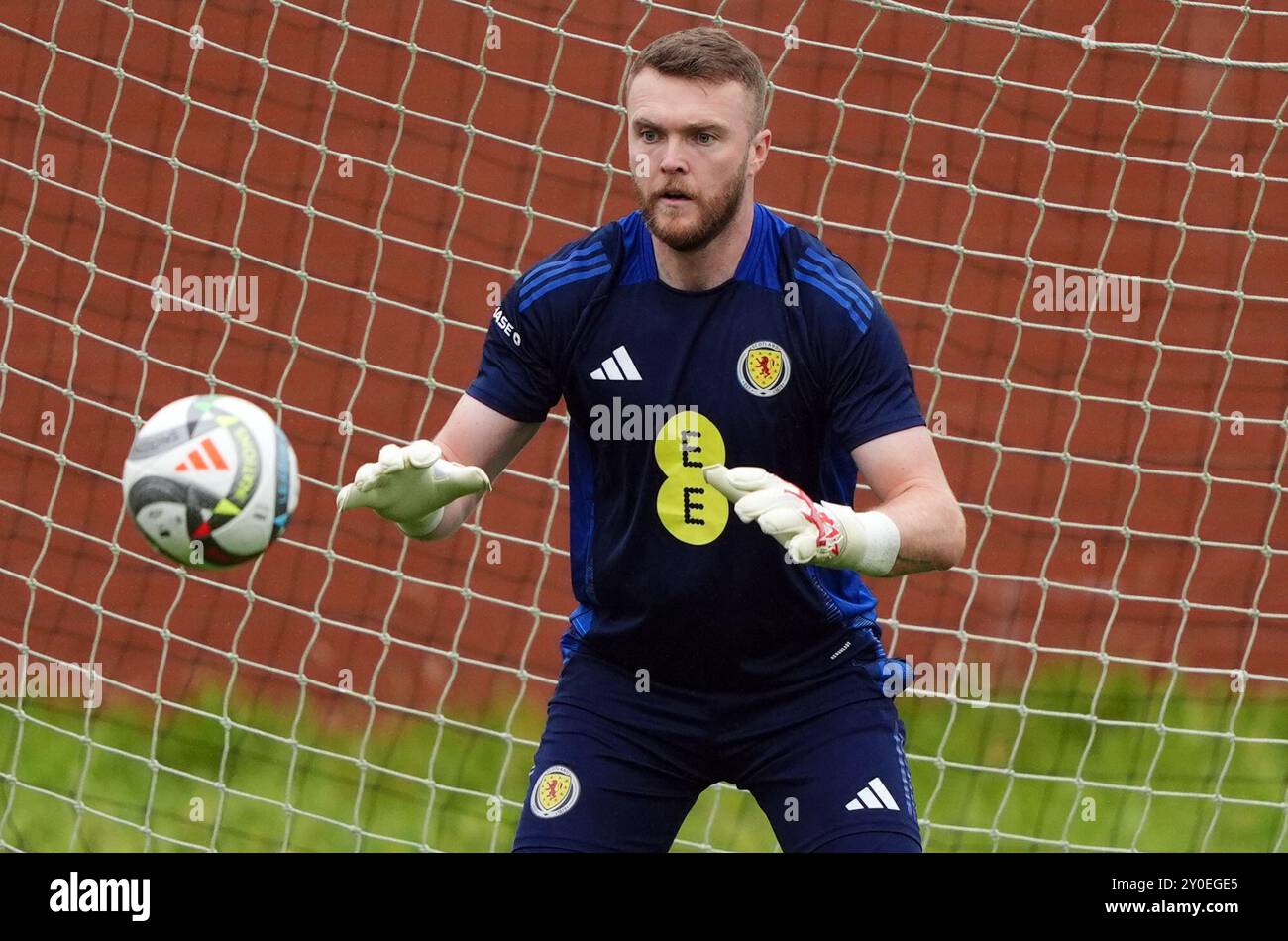 Scotland goalkeeper Zander Clark during a training session at Lesser ...