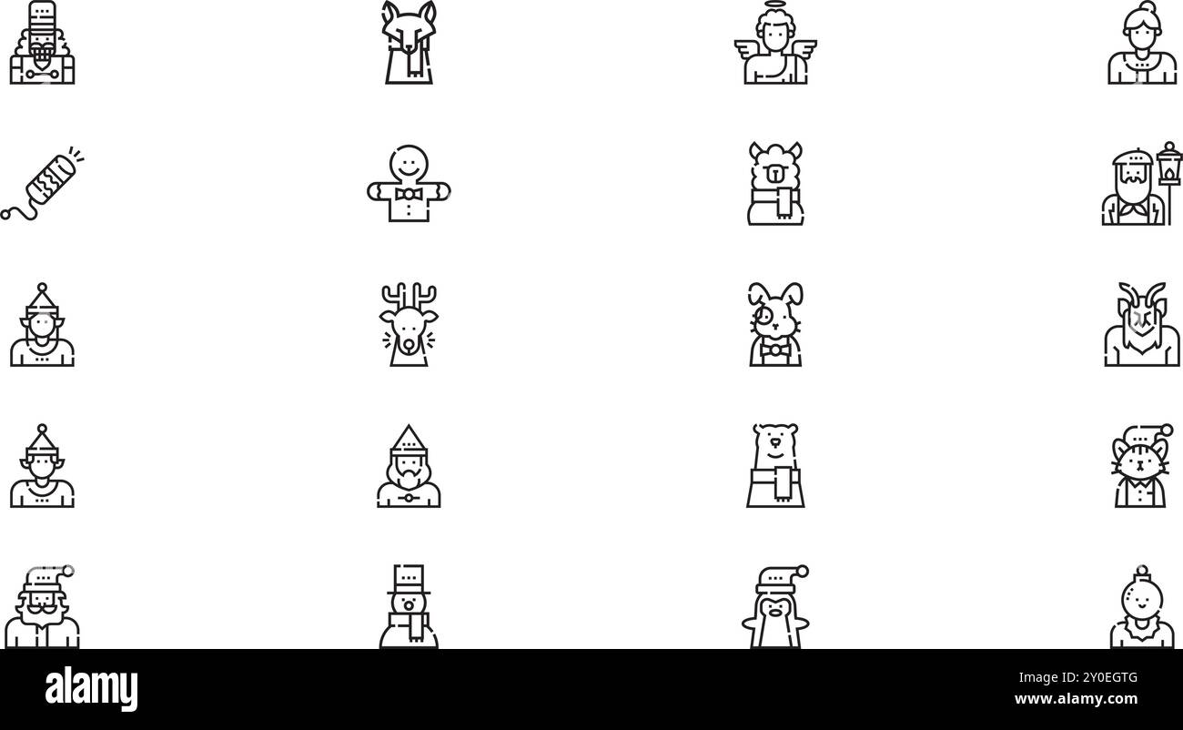 Christmas characters and decoration icons High-Quality Vector Icons ...
