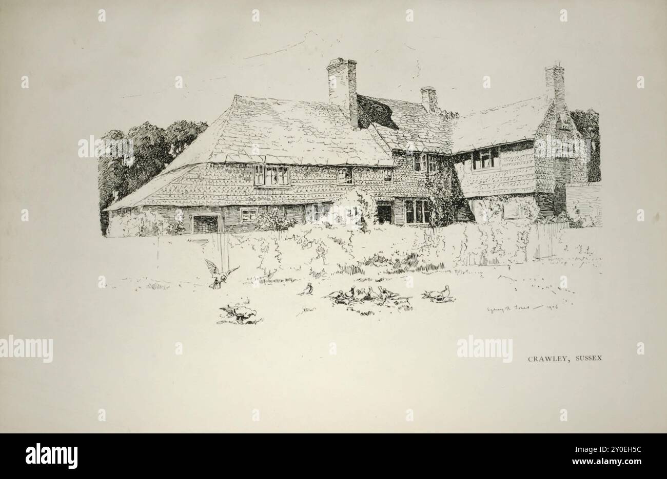 Old English country cottages. Vintage illustration of cottage at ...