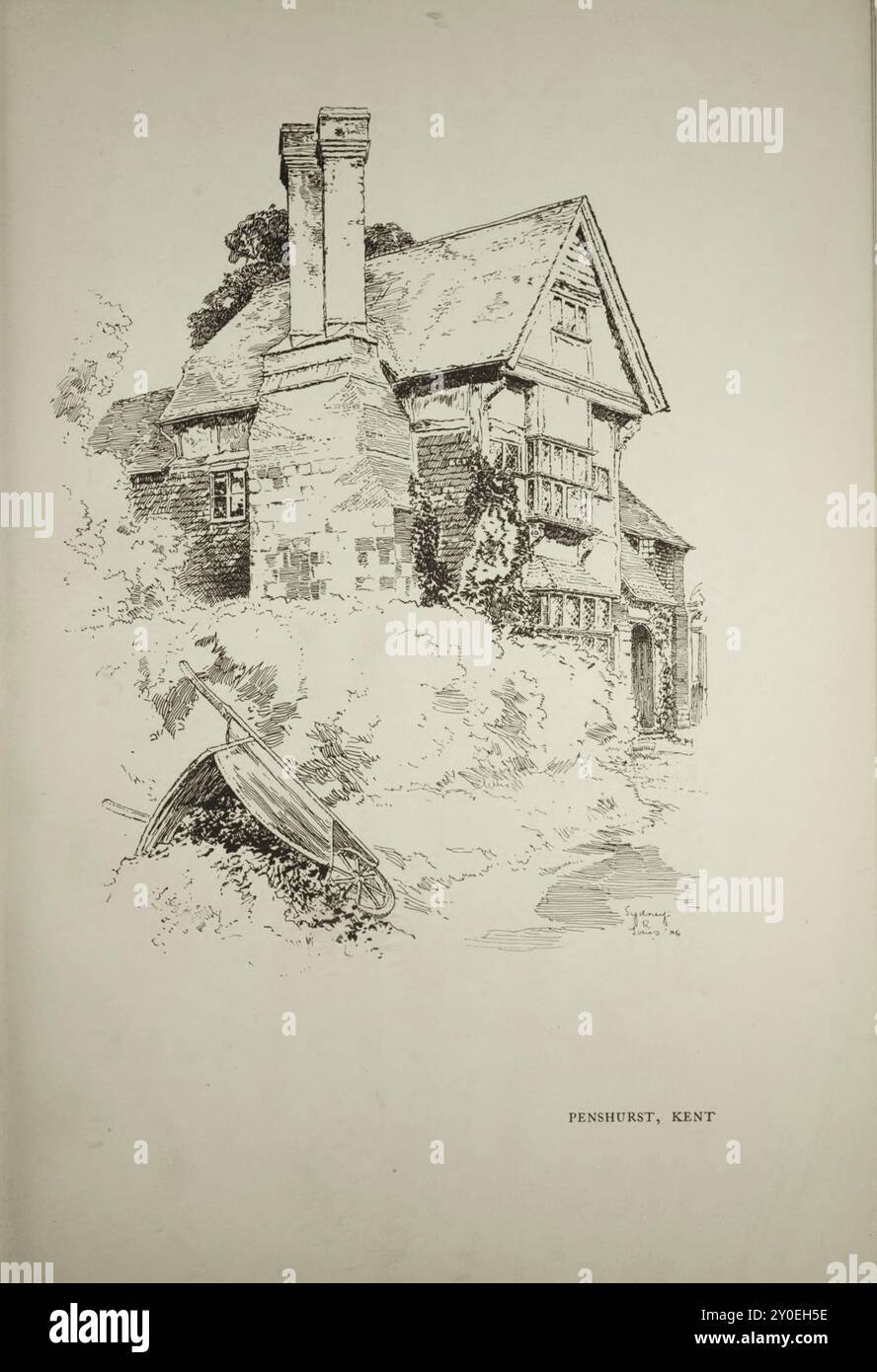 Old English country cottages. Vintage illustration of cottage at ...