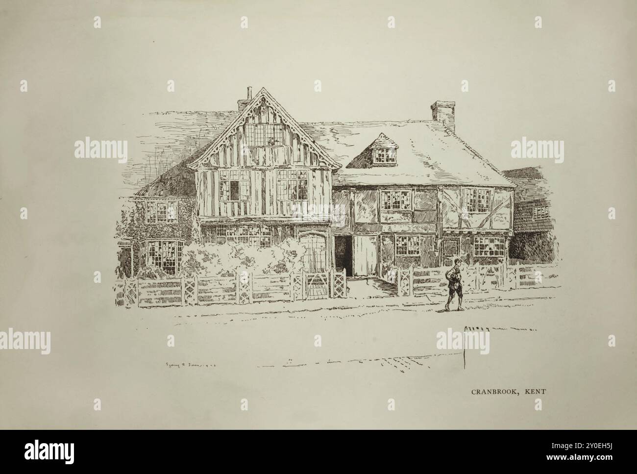 Old English country cottages. Vintage illustration of cottage at ...