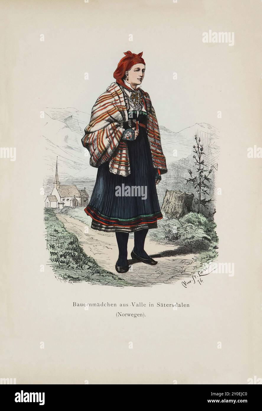 Historical and folk costumes of Europe. Country girl from Valle in ...