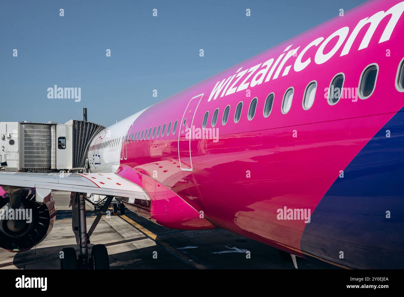 Nice, France - August 5, 2024: Wizz Air aircraft boarding passengers at ...
