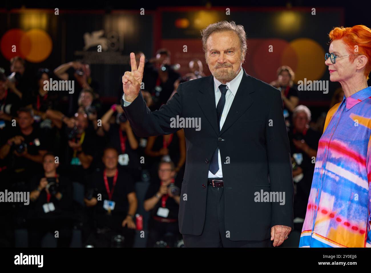 Filming, Italy. , . Venice Red Carpet Award Franco NERO, Sandy Powell ...