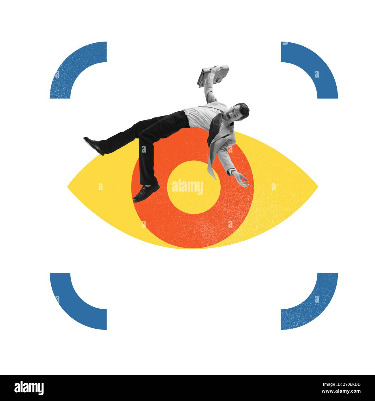 Poster. Contemporary art collage. Man falling into eye symbol ...