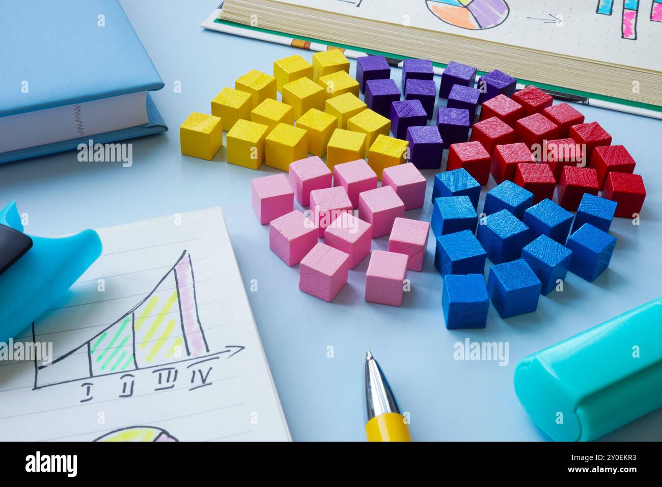 Business charts and colored segments of target groups. Market ...
