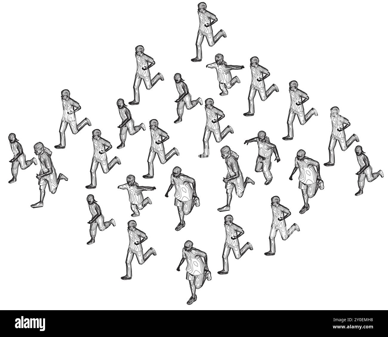 Outline of running people from black lines isolated on white background ...