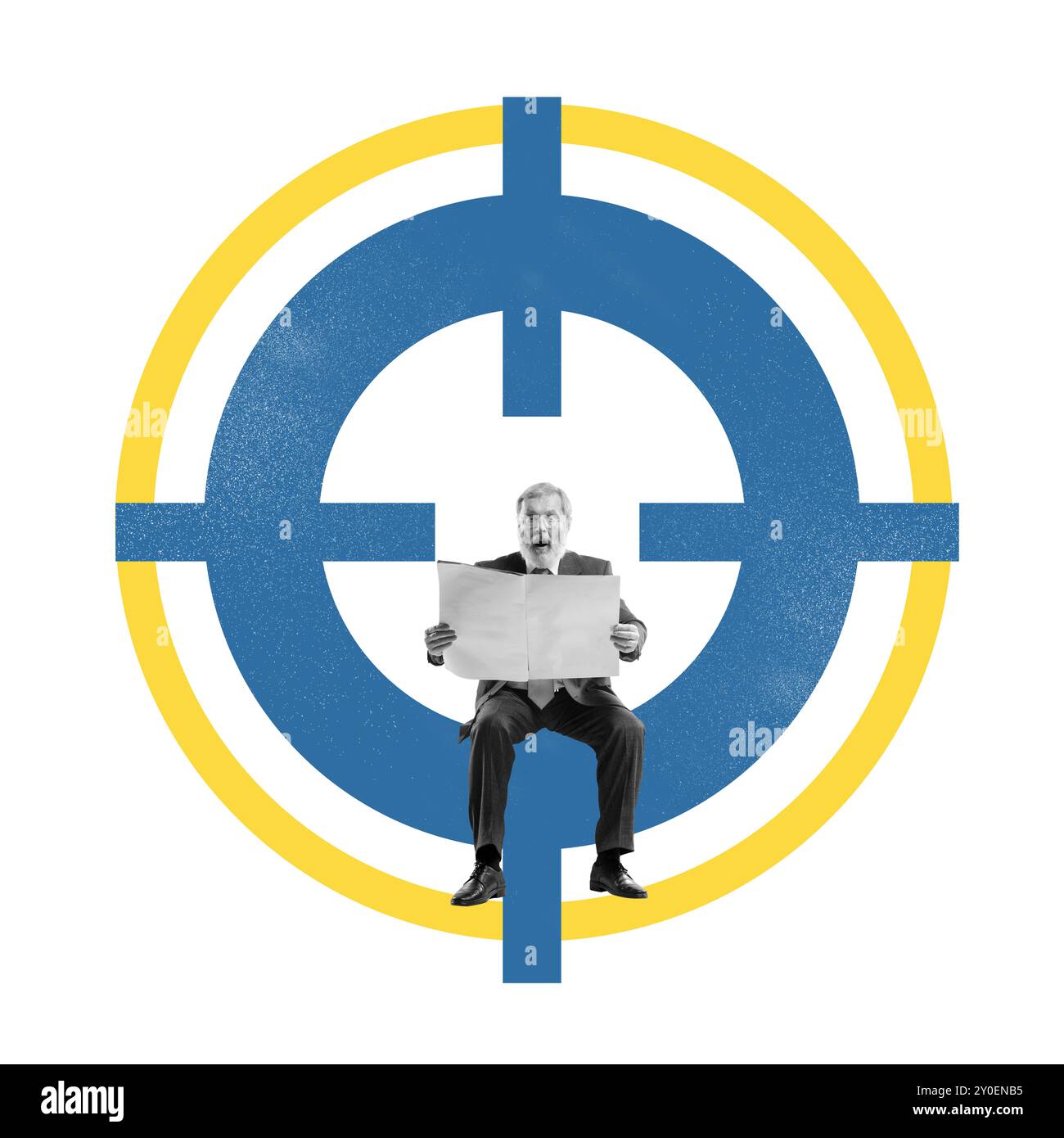 Poster. Contemporary art collage. Businessman in crosshairs represents ...