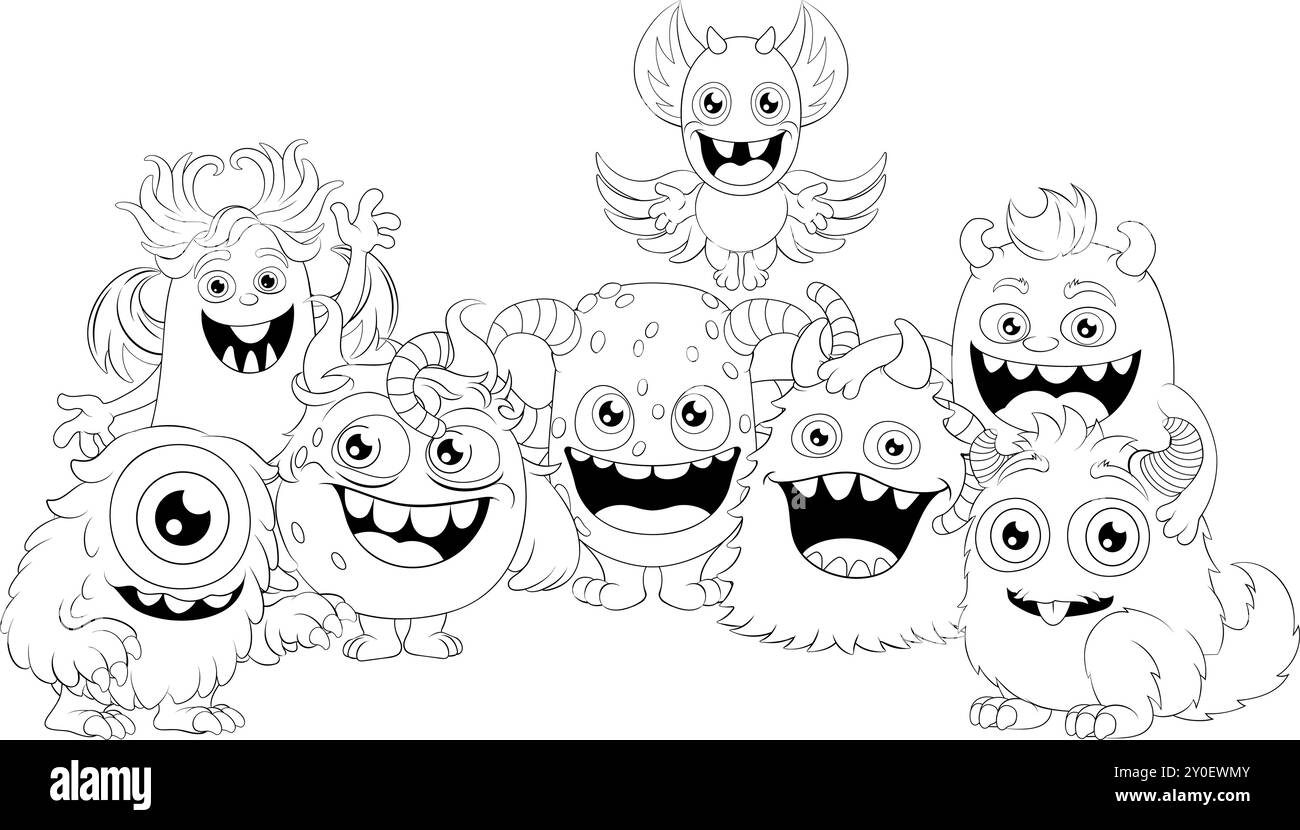 Cute Monsters or Aliens Friends Cartoon Characters Stock Vector Image ...