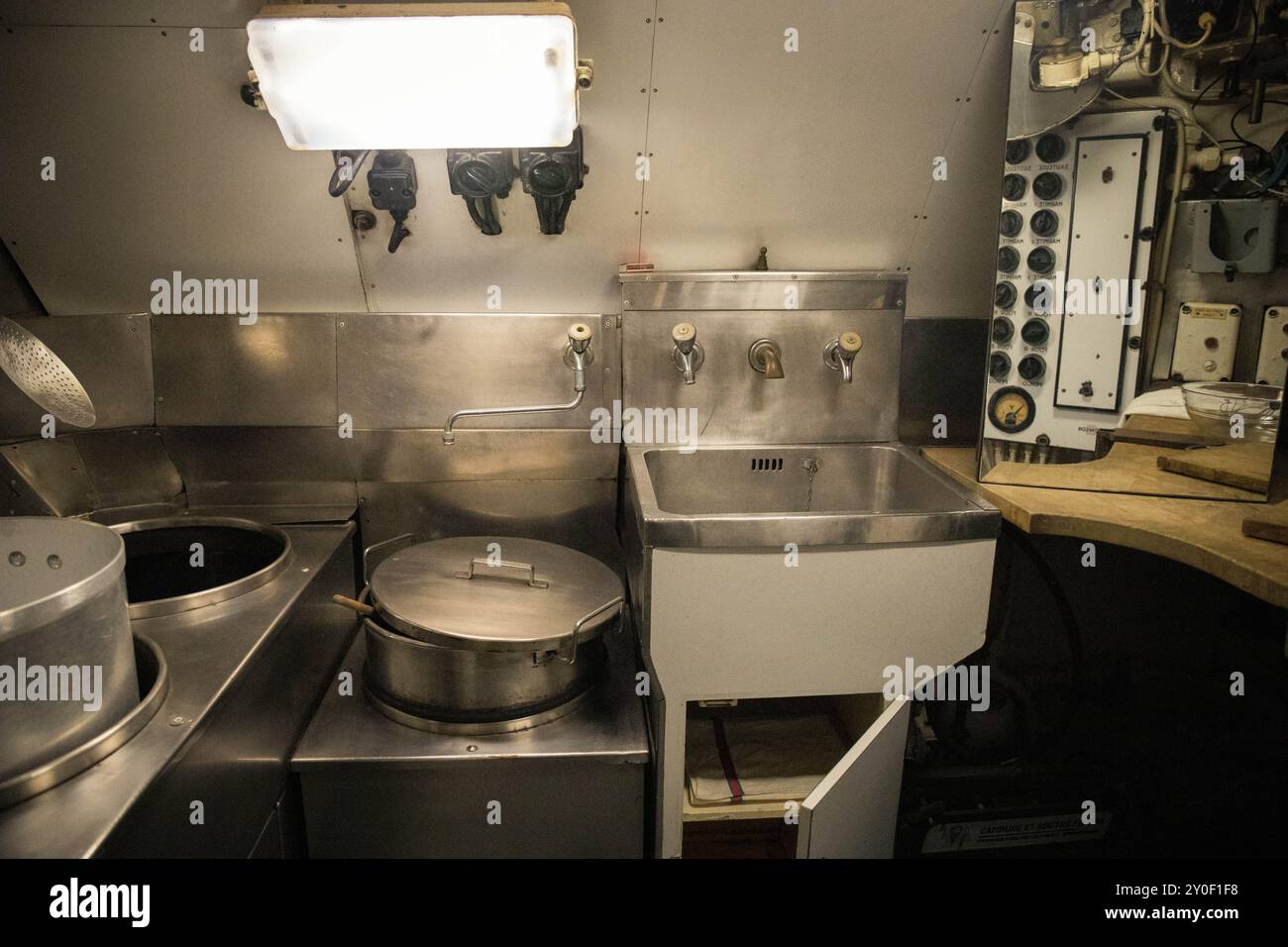 The kitchen of the Espadon submarine, a 1960s warship docked in the ...