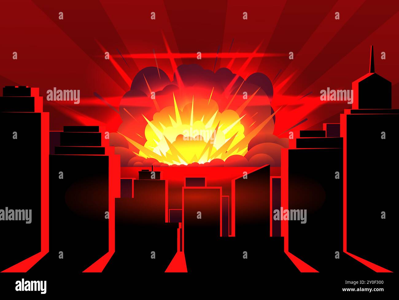 Nuclear explosion in city. Devastating outbreak with fire and smoke ...