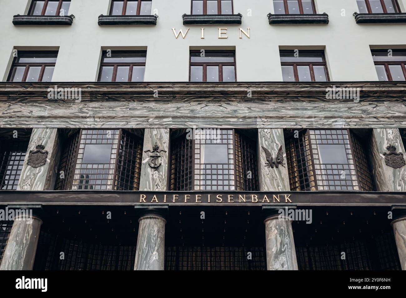 Vienna, Austria - August 5, 2024: Facade of the historic Raiffeisen ...