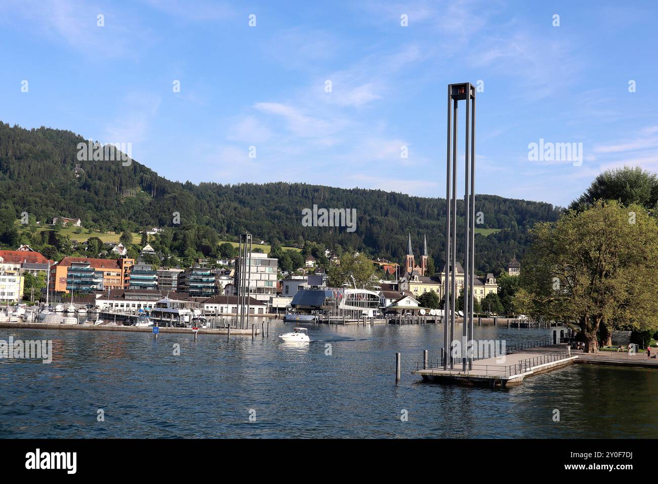 Bregenz harbor entrance, Austria on Lake Constance in summertime Stock ...