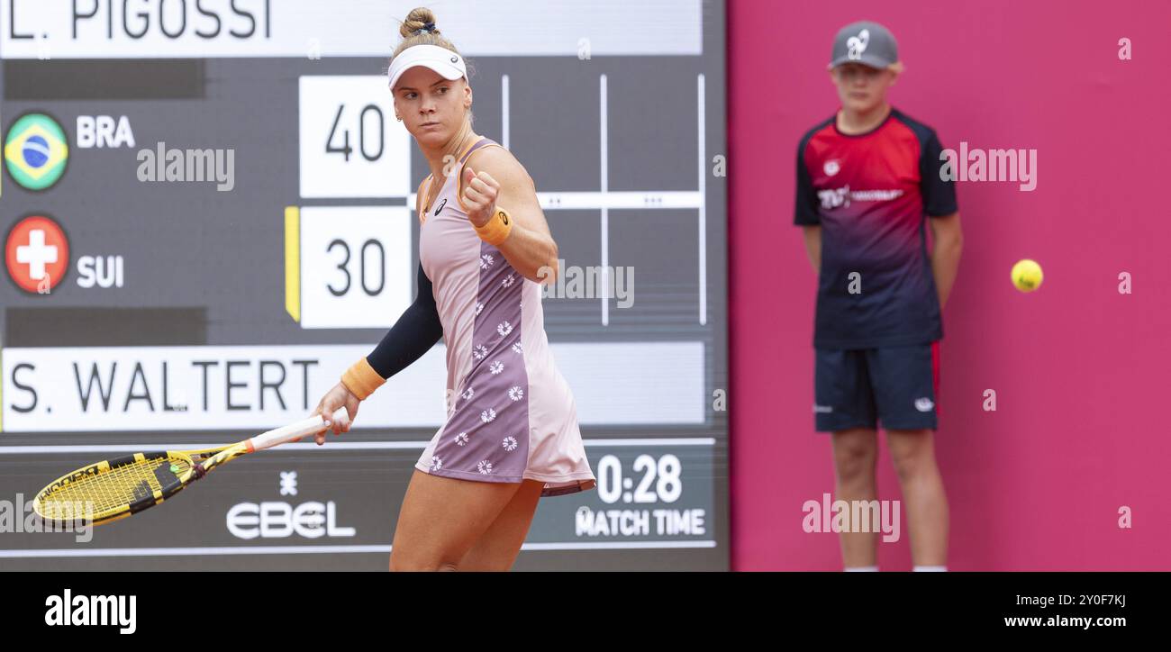 Montreux Switzerland, 09 02 2024: Laura Pigossi (BRA) vs Simona Waltert ...