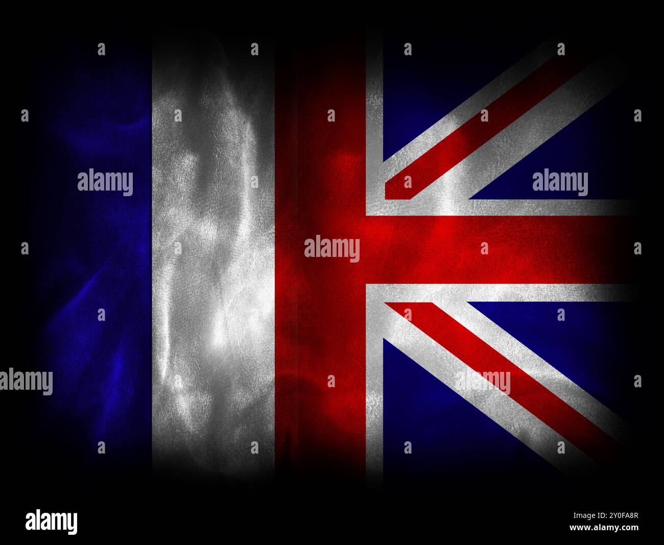 British vs French flags merged (illustration for brexit or tensions ...