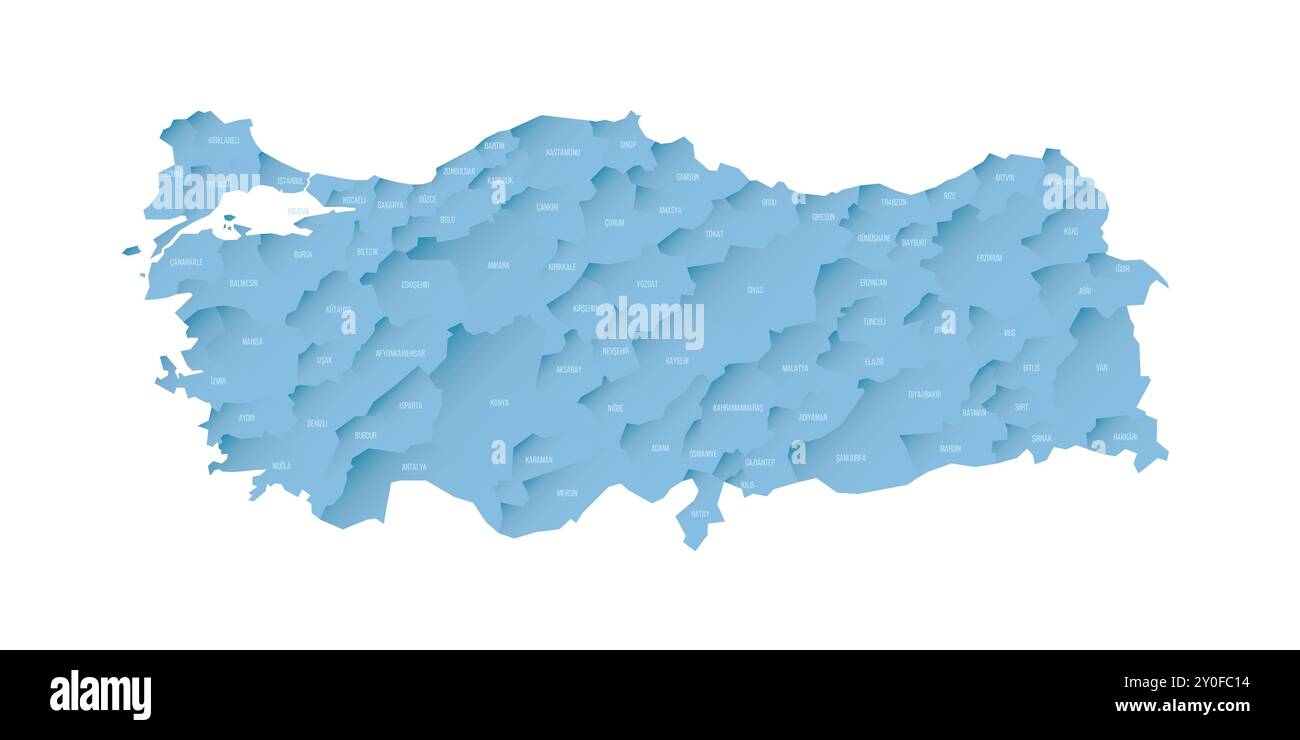 Turkey political map of administrative divisions - provinces. Shaded ...