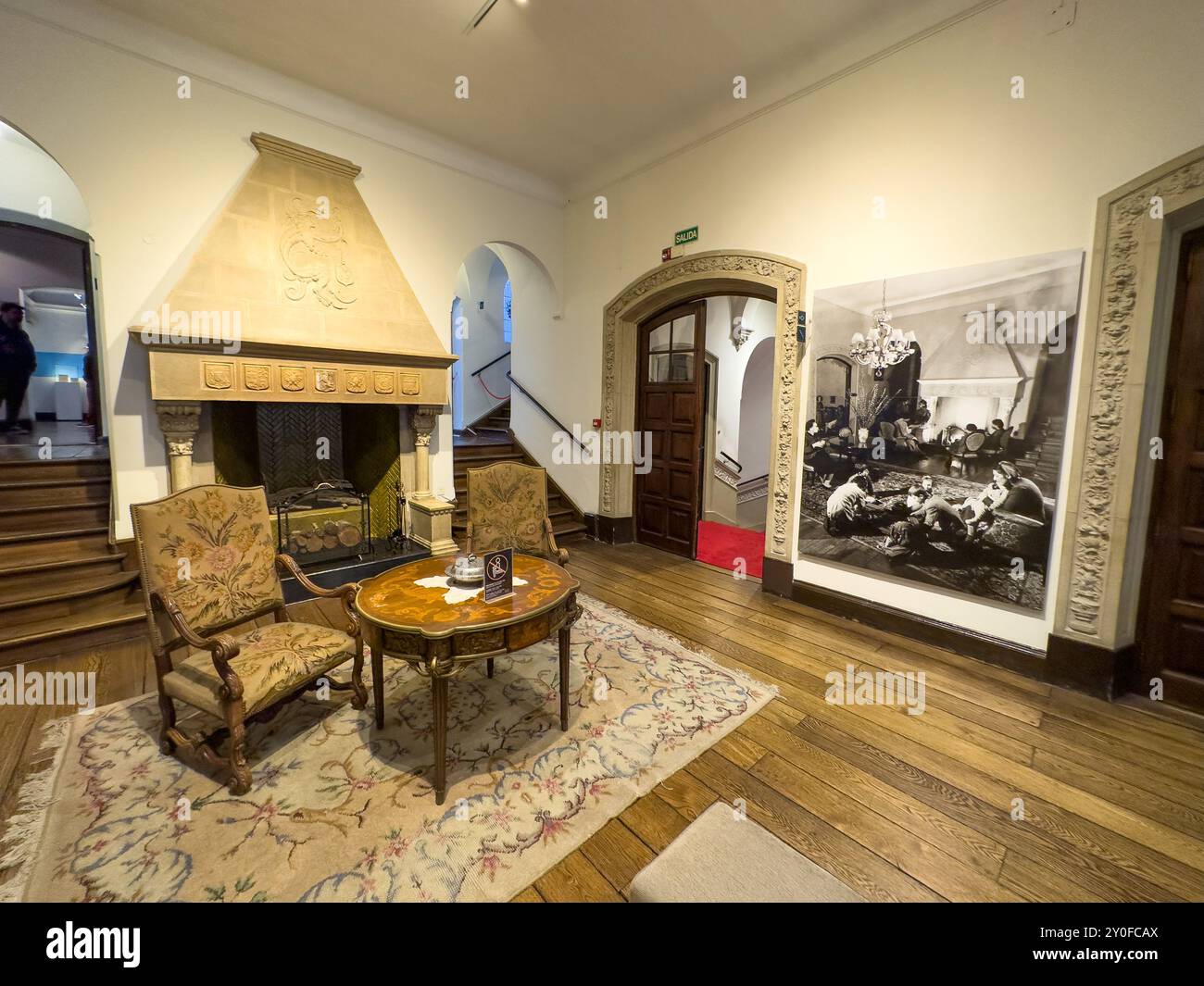 The fireplace & furniture in the main salon in the Eva Peron Museum in ...