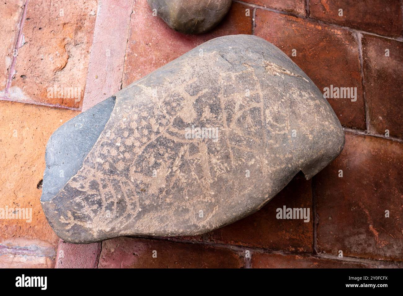 Pre-Hispanic Amerindian rock art petroglyphs on a stone in the Pio ...