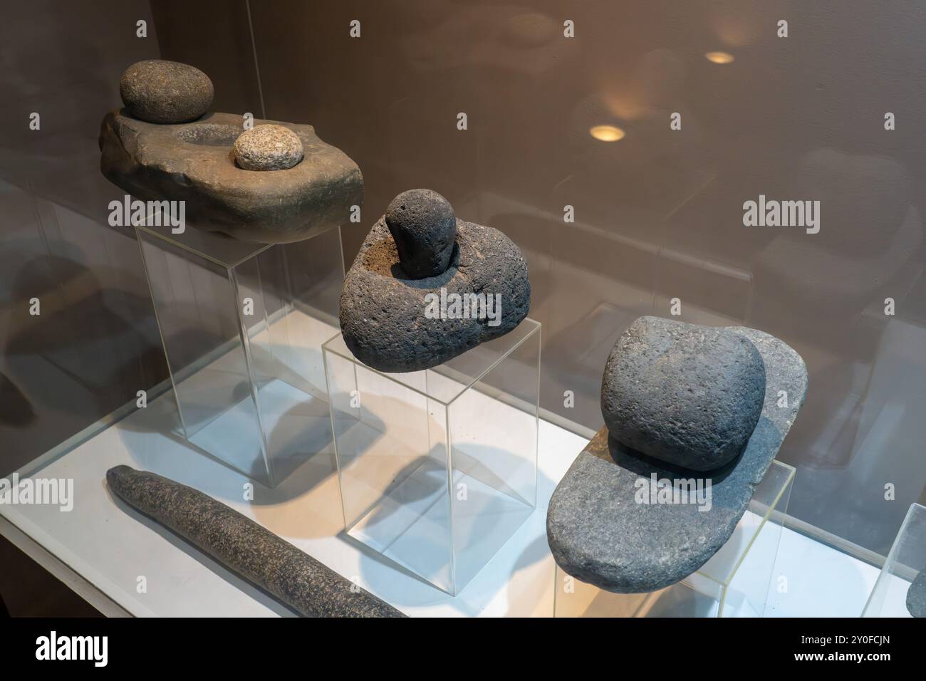 Pre-Hispanic Amerindian stone implements for grinding grain in the the ...