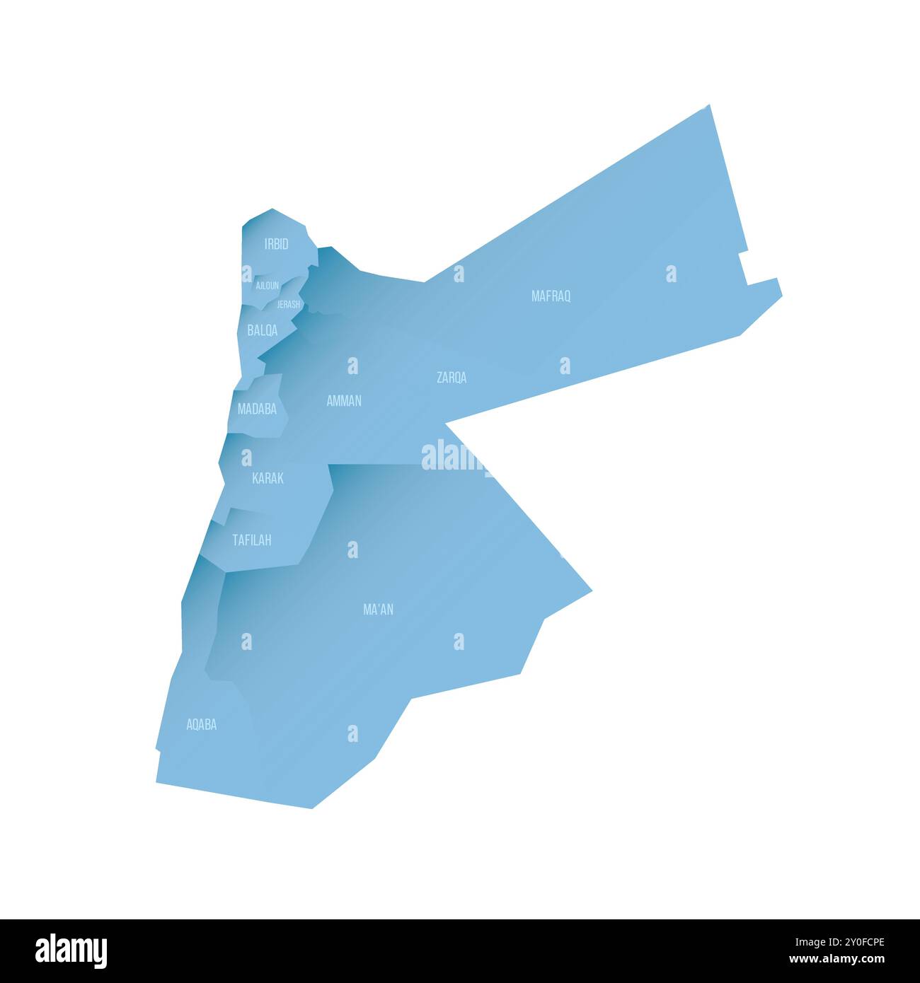 Jordan political map of administrative divisions - governorates. Shaded ...
