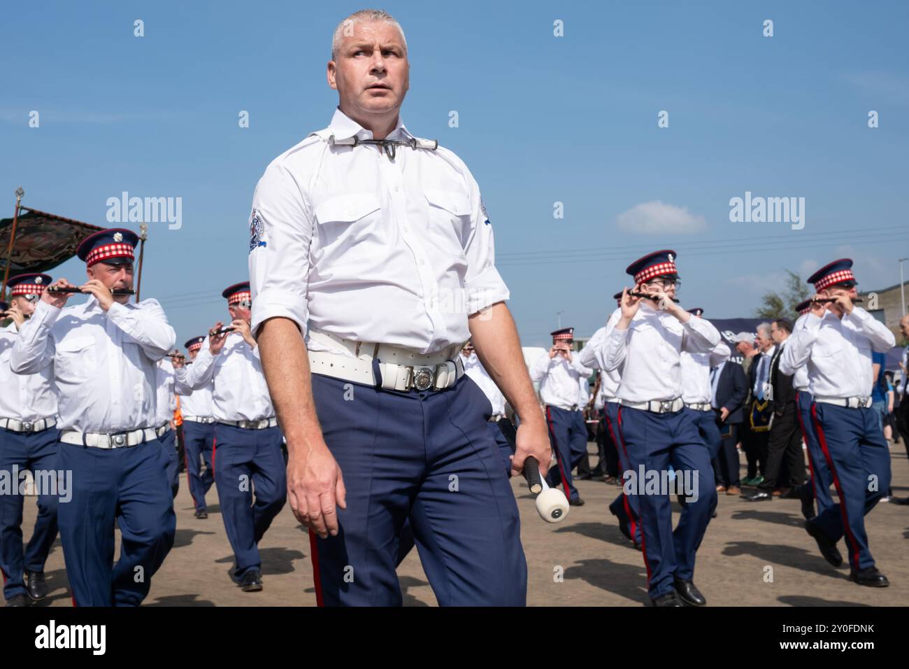 Bass drummer from Drumaheagles Young Defenders arriving at Ballee ...