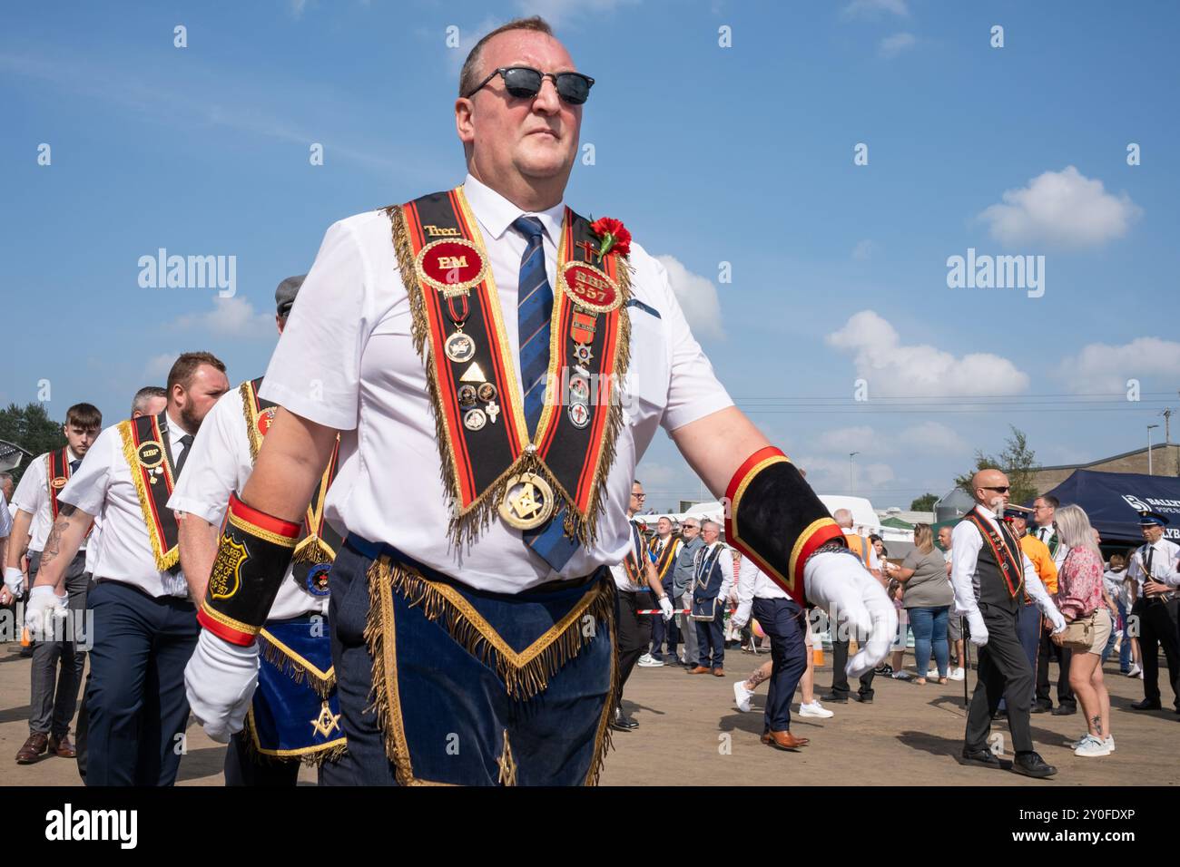 Members of Aghalee Star of Peace RBP 357 arriving at Ballee during annual Co. Antrim Grand Black ...
