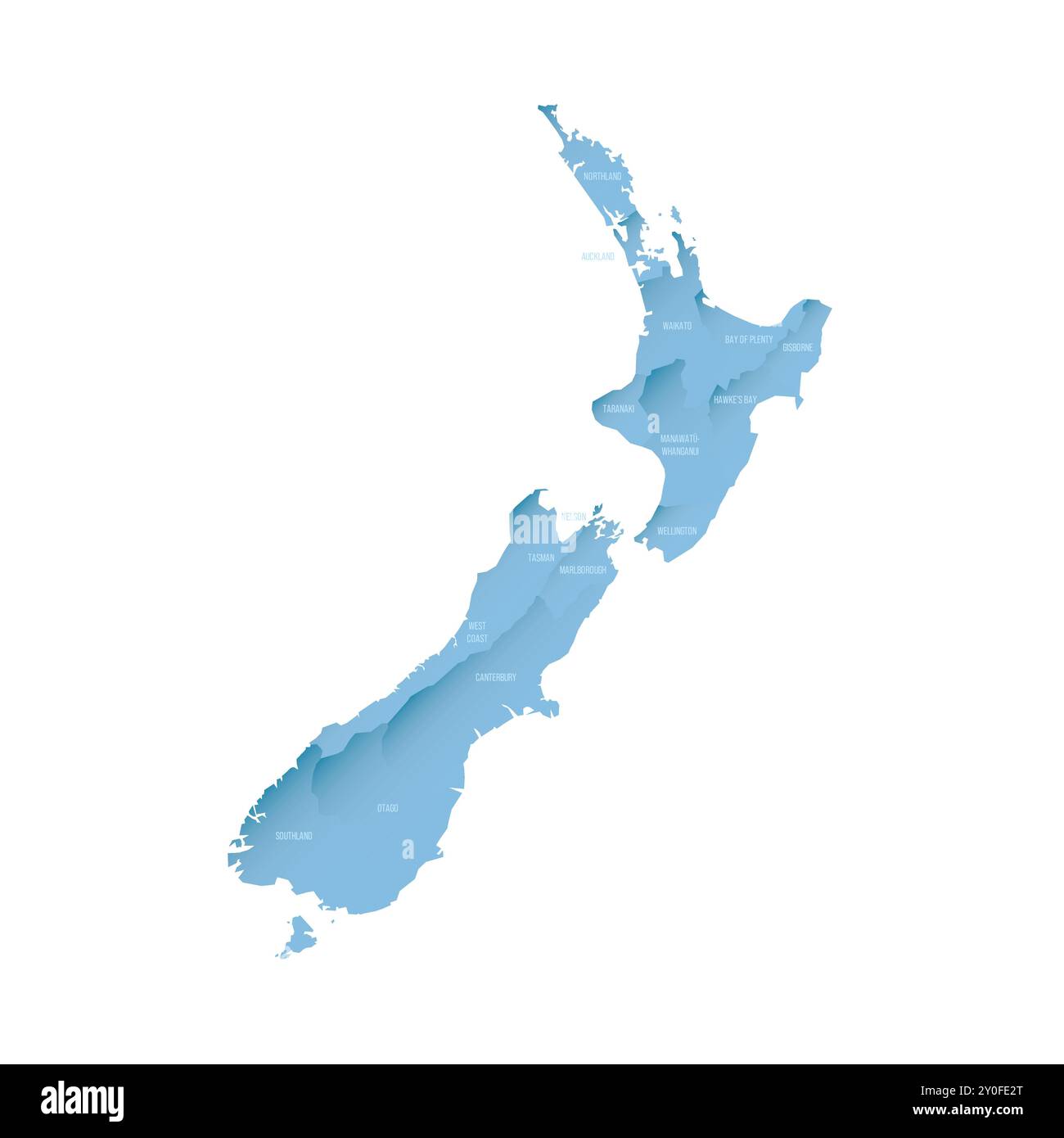 New Zealand political map of administrative divisions - regions. Shaded ...