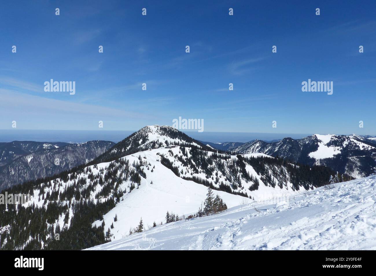 Mountain panorama from Wallberg mountain, Bavaria, Germany, in ...